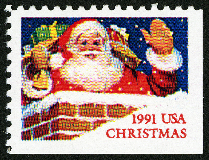 Santa Claus in Chimney - United States Postage Stamp | Santa Claus