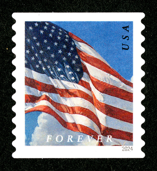 US Flag - Mostly Blue Sky - Horizontal Imperforate - Square Corners ...