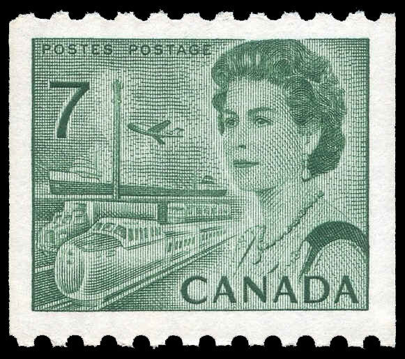 Queen Elizabeth II, Transport And Communications - Green - Vertical ...