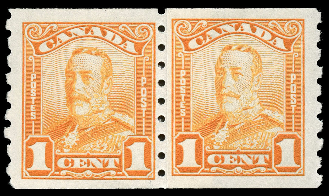 King George V - Orange - Paste-up Pair - Canada Postage Stamp