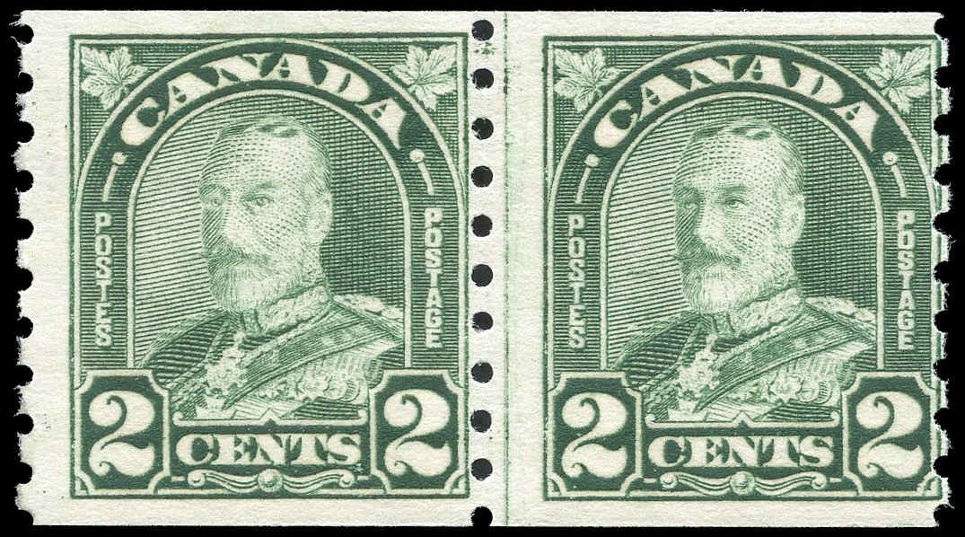 King George V - Dull Green - Line Pair With Cockeyed King - Canada ...