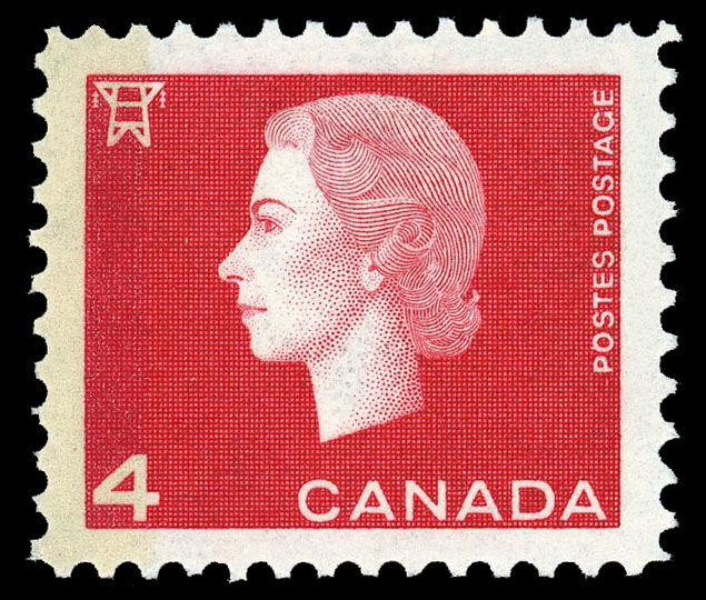 Queen Elizabeth II - Carmine - Left or Right W1B - F - Canada Postage Stamp