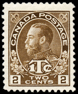 King George V - Brown - War Tax - 1Tc - Die I - Canada Postage Stamp