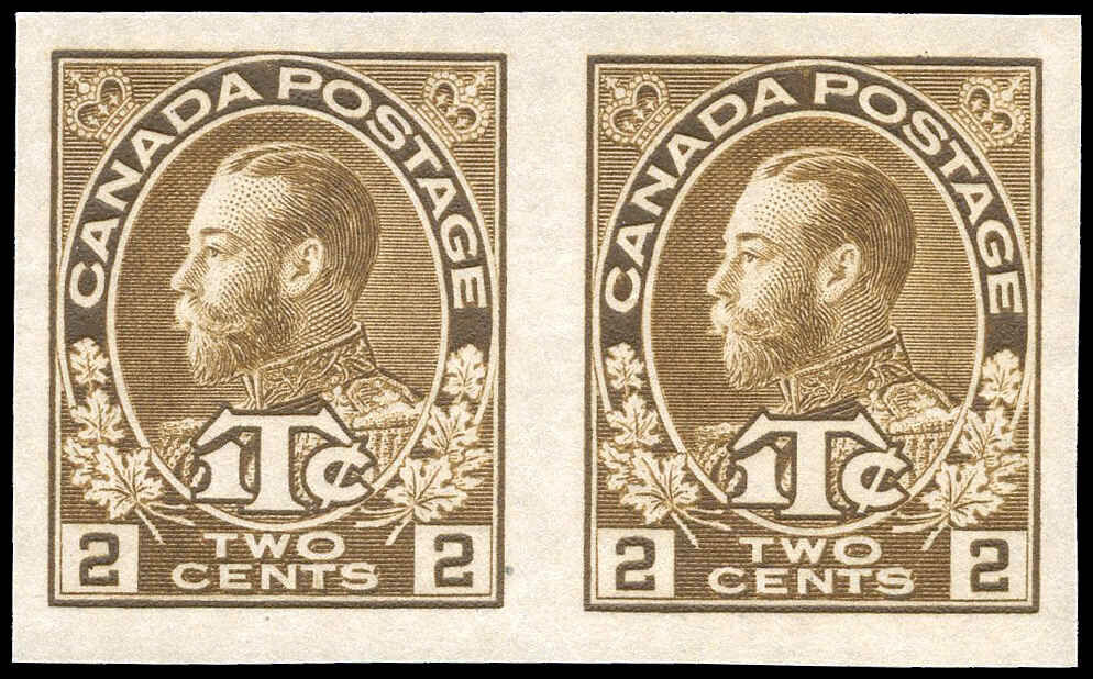 King George V - Brown - War Tax - 1Tc - Die I - Imperforate Pair ...