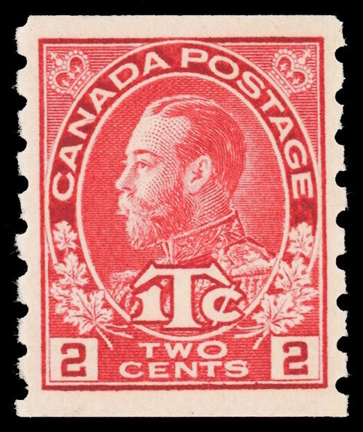 King George V - Carmine - War Tax - 1Tc - Die I - Canada Postage Stamp