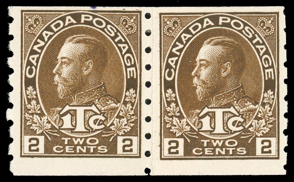 King George V - Brown - War Tax - 1Tc - Die II - Horizontal Imperforate ...